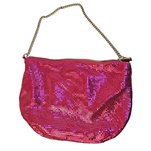 Aqua | Bags | Aqua Pink Lam Metallic Evening Purse Exposed Zipper Flat ...